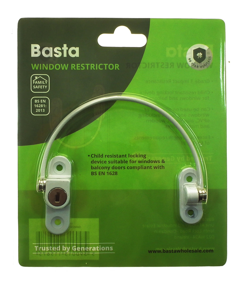 BASTA LOCKING WINDOW RESTRICTOR WHITE (PACK OF 5) – HardwareStoreIreland.